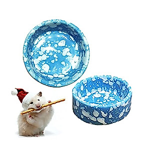 kathson 2 Pcs Hamster Food Bowl Guinea Pig Ceramic Water Bowl Small Animal Feeding Dish for Dwarf Hamster Gerbil Syrian Ferret Hedgehog Chinchilla Bunny (Blue)…