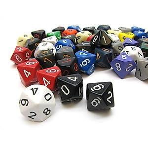 DND Dice Set-Chessex D&D Dice-16mm Assorted Opaque Plastic Polyhedral Dice Set-Dungeons and Dragons Dice Includes 50 Dice – D10