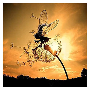 XXDONG LXRZLS Garden Miniature Sculpture Dancing Fairy Statue Mythical Steel Wires Fairy Garden Dandelion Figurine Fairies Pixies Yard Decor (Color : F)