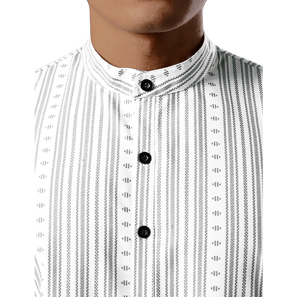 JOGAL Mens Striped Henley Shirt Short Sleeve Traditional African Style Dashiki Shirts White X-Large