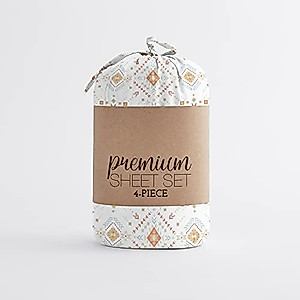 Linen Market Premium Aztec Dreams Pattern 4 Piece Bed Sheet Set, Queen, Coral