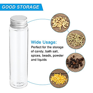 PATIKIL 80ml Plastic Test Tubes with Screw Caps, 6Pcs 128x33mm Flat Bottom Tubes for Scientific Party Decoration Candy Bead Storage Bath Salt, Silver Tone