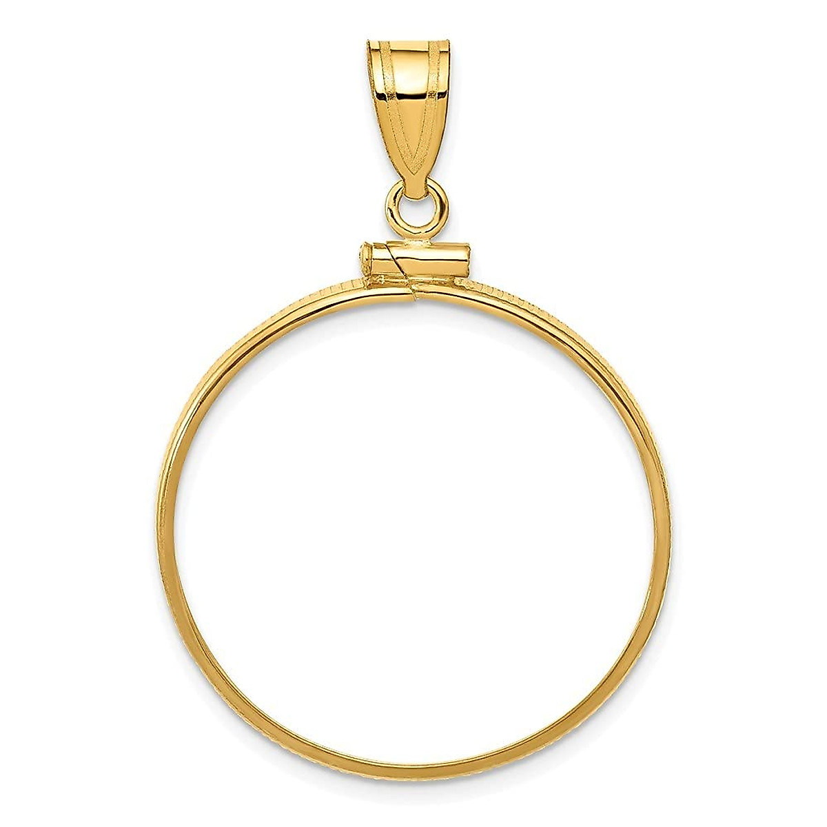 Roy Rose Jewelry Gold Coin Mounting | 1/2 oz. American Eagle, Old US $10 Liberty or Indian | 27mm | Screw Top | Plain Reeded Edge and Diamond-cut Coin Bezel Pendant Frames | Solid 14K Gold