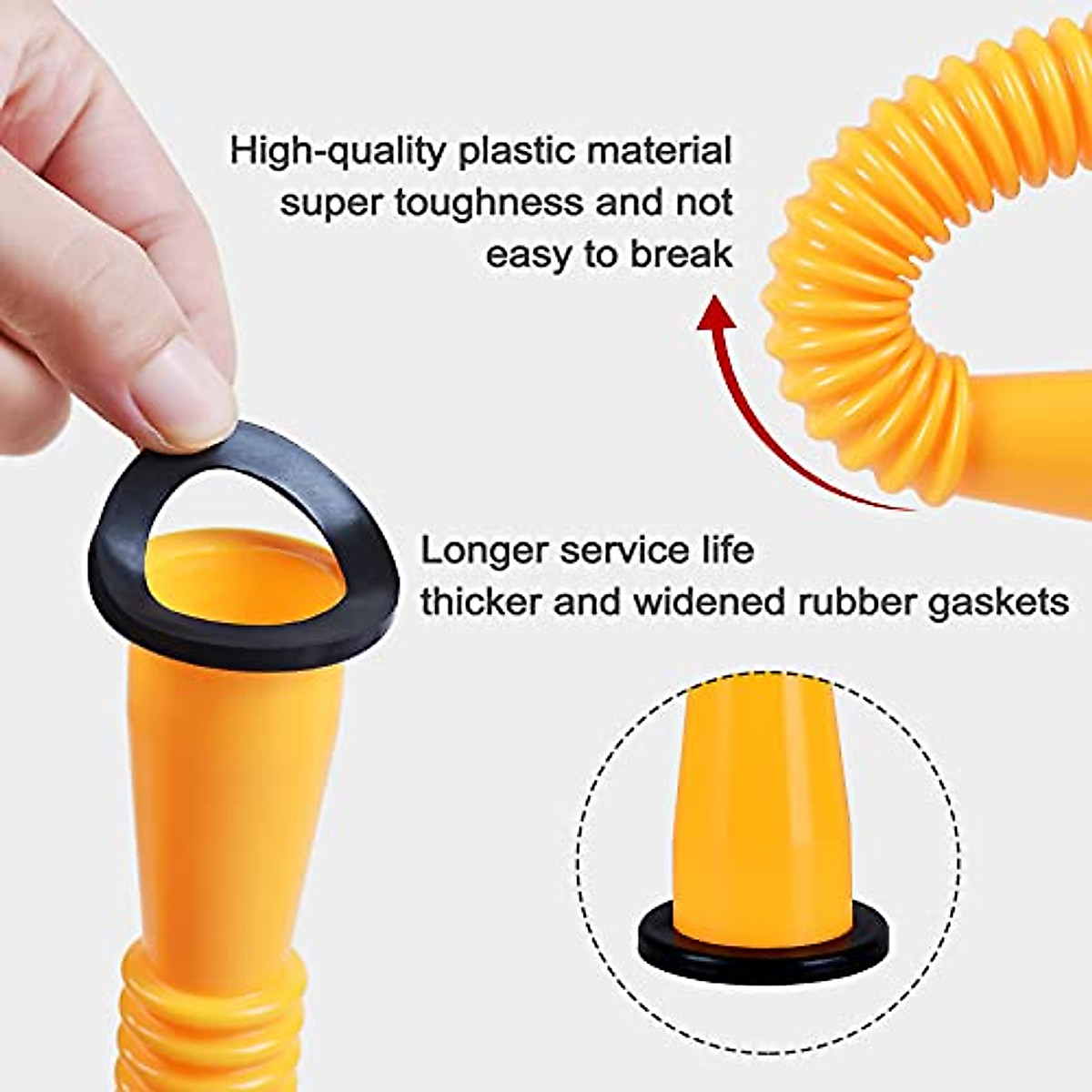 Gas Can Spout Replacement, Gas Can Nozzle,(1 Kit-Yellow) with 2 Screw Collar Caps(1 Coarse Thread &1 Fine Thread-Fits Most of The Cans) with Gas Can Vent Caps, Thick Rubber pad, Spout Cover, Base Caps