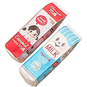 Funny live 2Pcs Creative Milk Cartons Pencil Case Waterproof PU Pen Bag Pencil Holder Stationery Organizer