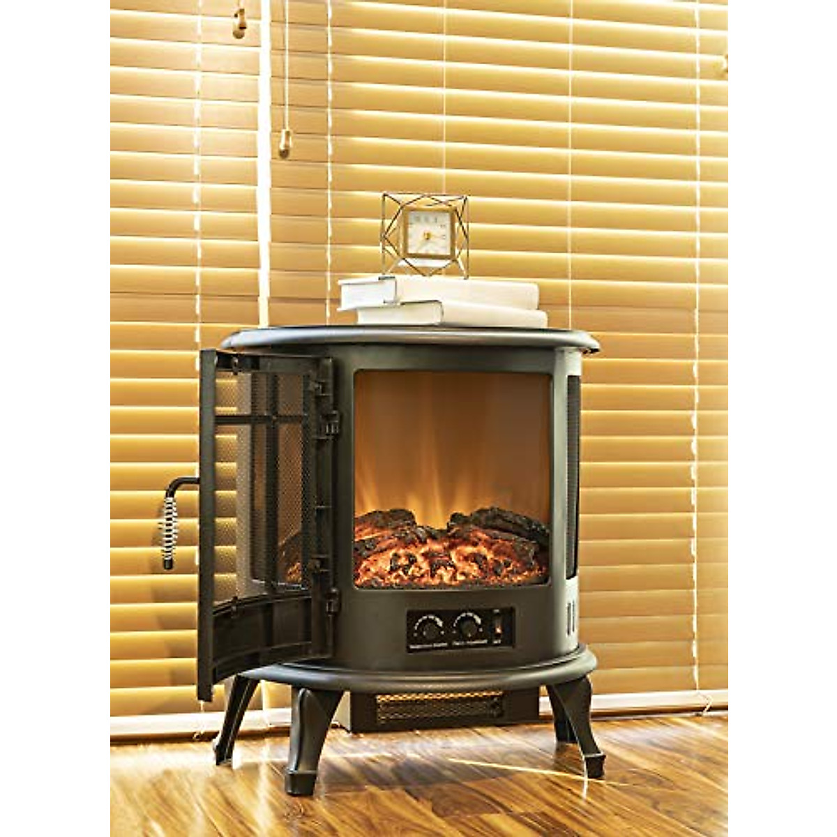 e-Flame USA Regal Freestanding Electric Fireplace Stove - 3-D Log and Fire Effect (Black)