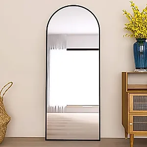 AXNOGAVH 65" X 24" Full Length Mirror, Arch Floor Mirror Aluminum Alloy Wall Mirror for Bedroom Dressing Room Black
