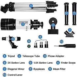Telescope for Kids &Adults &Beginners,70mm Aperture 300mm AZ Mount with Adjustable Tripod and Fully Multi-Coated Optics, Portable Astronomy Refractor Telescope, Wireless Remote…