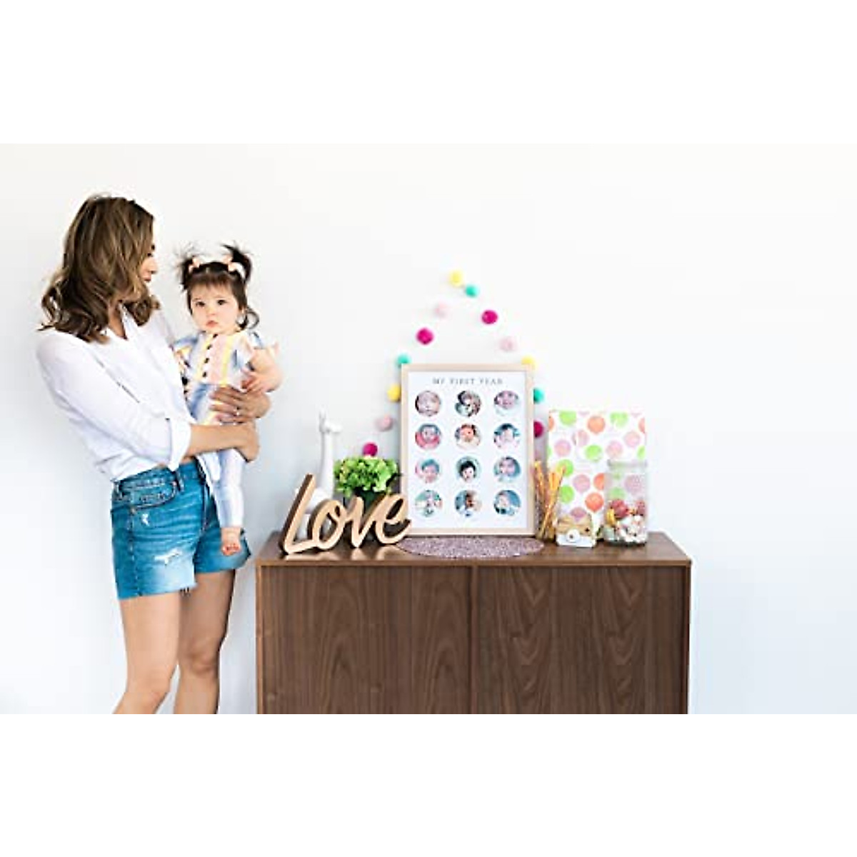 Pearhead Baby's First Year Photo Frame, Monthly Growth Baby Picture Frame, Gender-Neutral Baby Frame, Wooden