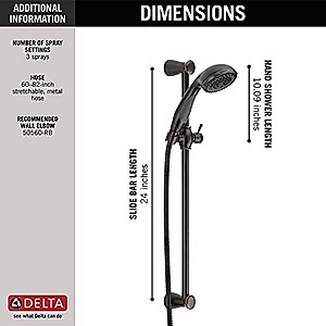Delta Faucet 3-Spray Slide Bar Hand Held Shower with Hose, Oil Rubbed Bronze Handheld Shower Head, Slide Bar Hand Shower, Handheld Shower, Detachable Shower Head, Venetian Bronze 57014-RB, 0.5