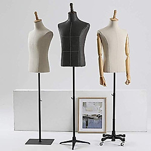 Tailors Dummy Mannequins Adjustable Metal Male Mannequin Torso Body Busts with Black Stand Manikin Model Dummy for Clothing Display Dressform Mannequin