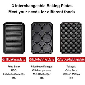 Health and Home Multifunction Nonstick Baking Maker with 3 Interchangeable Baking Plates for Grill,Pan Cake and Cake Pops,Takoyaki Maker.RED