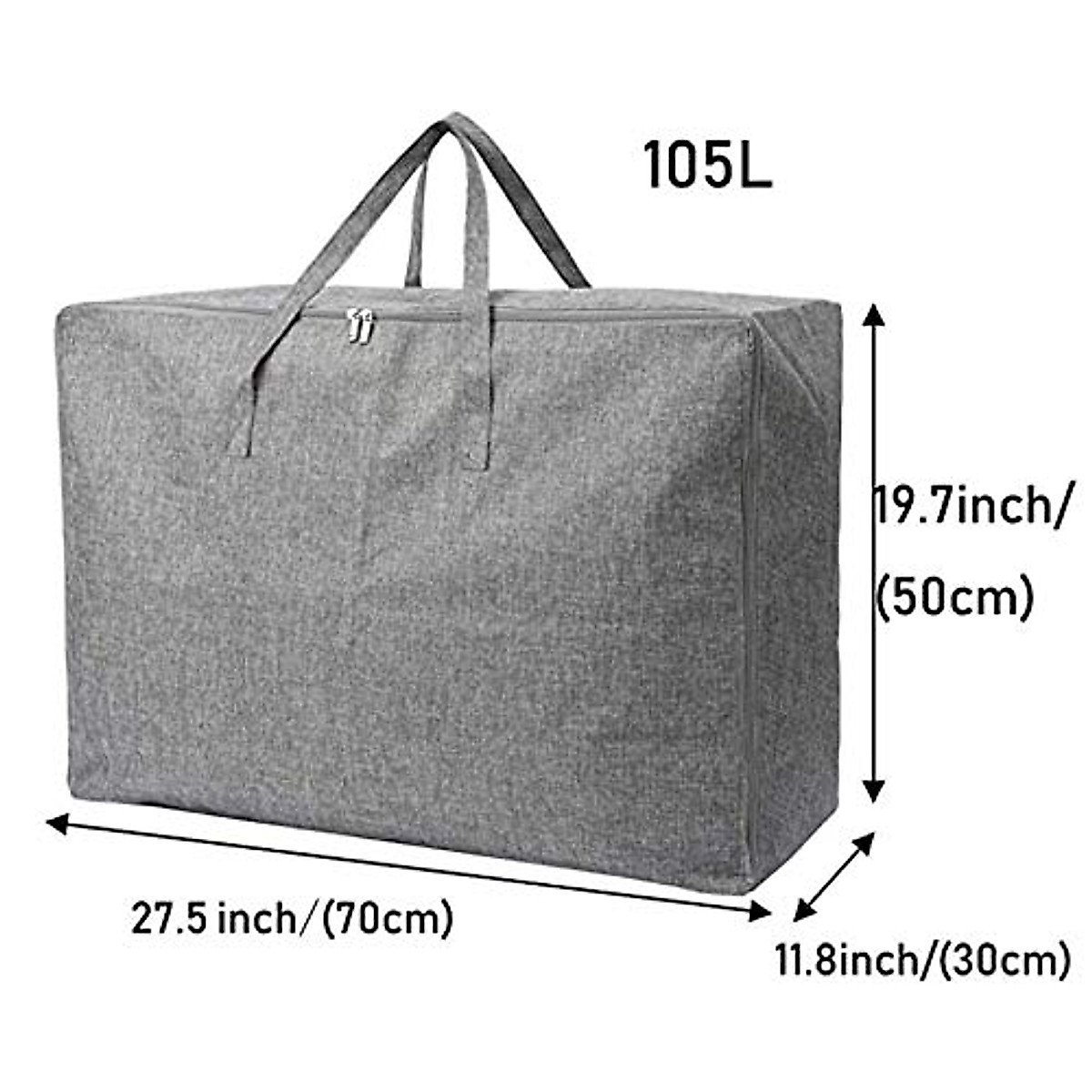N / D Large-Capacity Storage Bag with Zipper and Handle, odorless, Waterproof, Moisture-Proof, Carrying Bag, Bed Storage Bag, Blanket, Clothes, Quilt, Pillow, Moving Bag. (105L 75L 50L) (Gray-3)