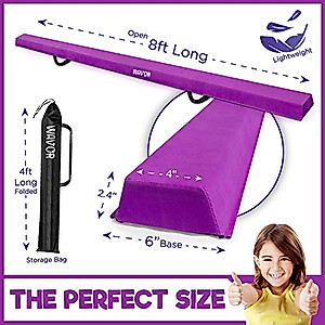 Wavor 8ft Balance Beam: 4 Flowers, 2 Ribbons, Foldable, Easy to Carry, Stable, Firm, 2 Color Options, 4-Inch Wide Kids Gymnastics Beam