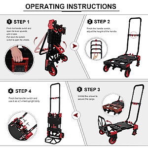 2 in 1 Hand Truck Dolly with Folding Basket,Folding Hand Truck Heavy Duty 330lbs Capacity,Foldable Hand Trcuk with Retractable Handle and Rubber Wheels,Portable Dolly with Bungee Cords for Moving