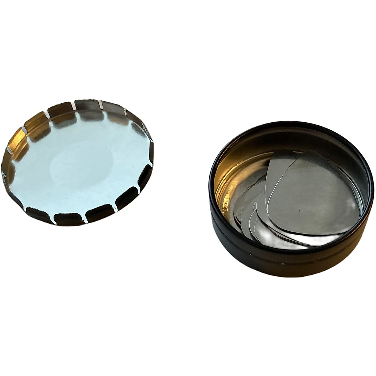 Pack of 20 Stainless Steel Metal Guitar Picks for Bright, Vibrant Sounds Long Lasting Durable Epic Accessories with Tin Can Carrying Storage Case