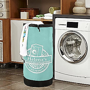 Personalized Teal Laundry Bag Backpack Custom Dirty Clothes Organizer With Strap and Handles Washable for College Dorm Room Essentials for Girls