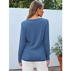 AUTOMET Womens Long Sleeve Round Neck Shirts Basic Tee Fall Tops Outfits Clothes 2025 01blue XL