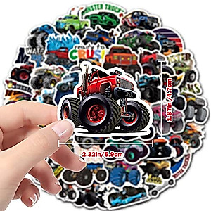DULEFUN 50PCS Monster Truck Stickers, Truck Car Stickers for kids, Car Stickers Waterproof for Water Bottles Skateboard Car Bike Phone Case Laptop Suitcase, Monster Truck Gifts for Girls Boys Party Gifts, Monster Truck Party Favors