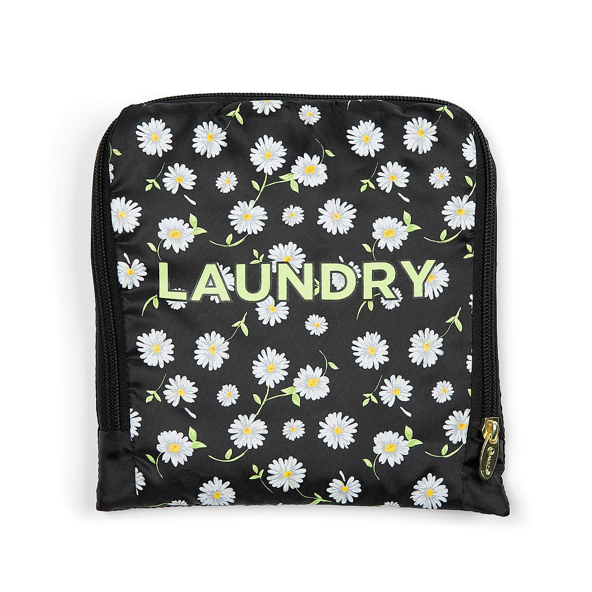 MIAMICA Foldable Travel Laundry Bag, 35'' x 24'', Black and White Daisy Floral Motif "Laundry" – Lightweight, Durable Design with Drawstring Closure
