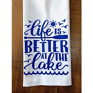 Handmade Camping Lake Life Kitchen Towel - 100% Cotton Dish Towel Life is Better at the Lake - 28x28 Inch Perfect for Housewarming Christmas Camping Gifts (Life is Better at the Lake)