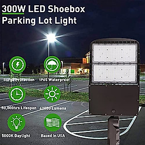 LED Parking Lot Lights with Dusk to Dawn Photocell 300 Watt, (1000W MH/HPS Equiv.) 5000K 42000LM Dimmable UL/DLC Certified LED Shoebox Lights Slip Fitter Mount