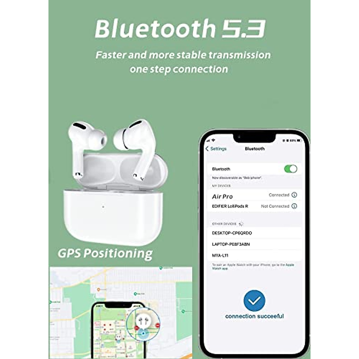 FASSME PRO Wireless EarbudsBluetooth V5.3Ear Buds 30H Playtime Stereo Sound in-Ear Bluetooth Headphones IPX7 Waterproof Touch Control Earphones with Charging Box for Sports Running，Home, Office