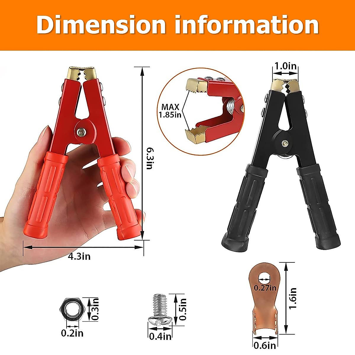 Moioee 2PCS Crocodile Clamps, 500/1000A Pure Copper Jumper Cables Clamp, Heavy Duty Car Battery Charger Alligator Clips, Power Replacement Battery Welding Machine Clamps, Auto Supplies