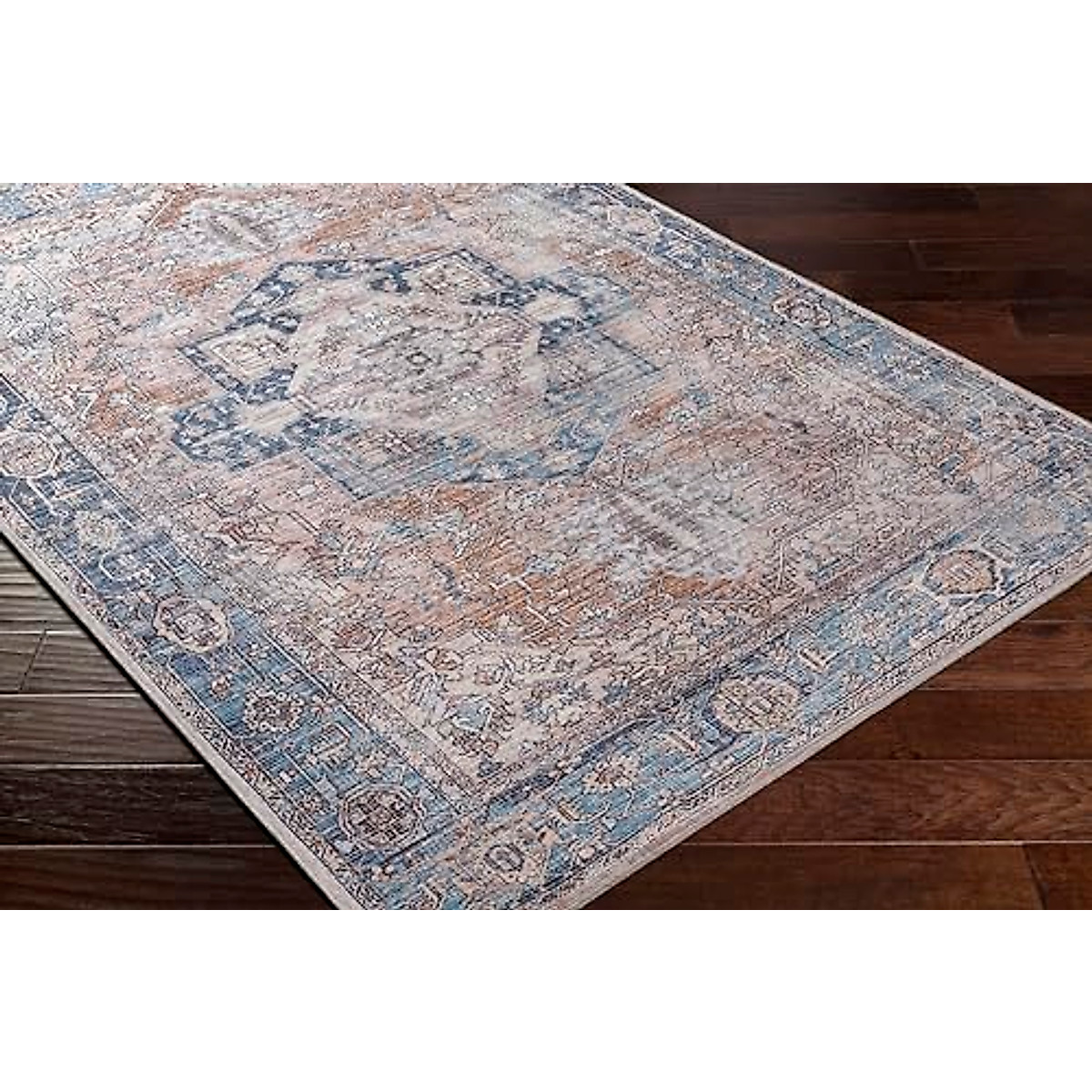 Mark&Day Washable Rugs, 3x12 Wyacondah Traditional Navy Runner Area Rug, Blue Orange Ivory Carpet for Hallway, Kitchen, Bedroom or Living Room (2'7" x 12' Runner, Machine Washable)
