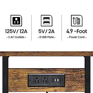 TUTOTAK C Shaped End Table with Charging Station, Tv Tray Table with 2 USB Ports and Outlets, Couch Table, Snack Table, Sofa Side Table for Small Spaces, Living Room, Bedroom TB01BB044