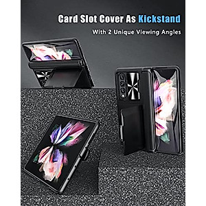 Vihibii for Samsung Galaxy Z Fold 3 5G Case with Hinge Protection, Built-in Card Holder & Kickstand & Slide Camera Cover & Screen Protector, Multifunction Case for Samsung Galaxy Z Fold 3 2021 (Black)