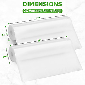 NutriChef Vacuum Sealer Bags 11x50 Rolls 2 pack for Food Saver, Seal a Meal, NutriChef, Weston. Commercial Grade, BPA Free, Heavy Duty, Great for vac storage, Meal Prep or Sous Vide
