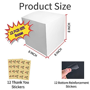 XCXGYCA White Gift Boxes 12 Pack 8x8x8 IN Small Gift Boxes With Lids for Birthday Party Gift Boxes, Bridesmaid Proposal Gift,Christmas Gift Boxes,Graduation, Holiday, With 12 Thank You Stickers &