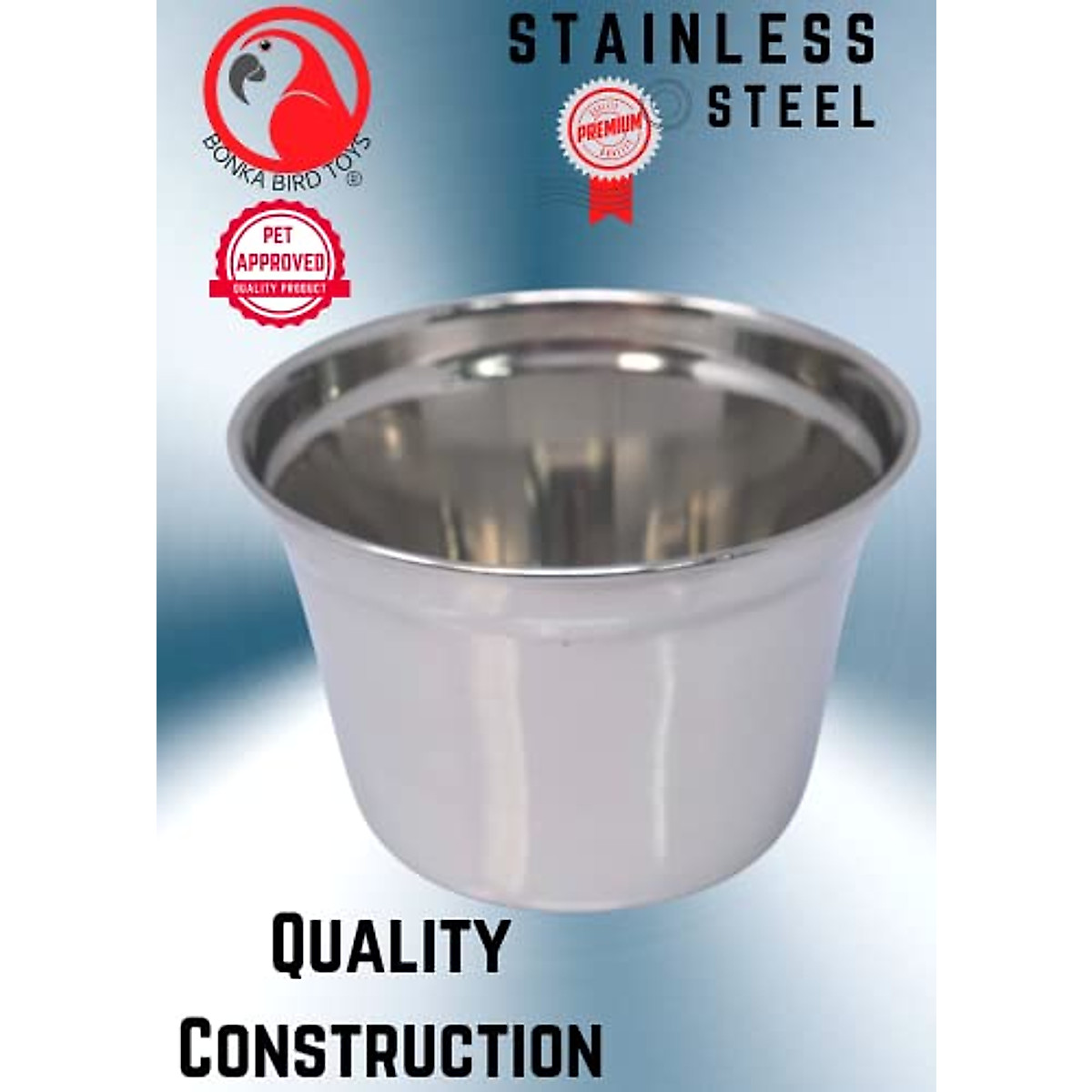 Bonka Bird Toys 800127 Parrot Stainless Steel Water 12oz Cup Cage Seed Feed Bowl