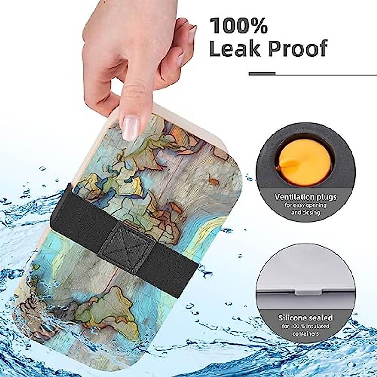 Cartoon World Map Adult Lunch Box, Bento Box, With Cutlery Set Of 3, 2 Compartments, Rectangular, Lunch Box For Adults