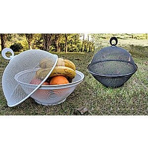 Mesh Wire Fruit Basket with Lid for Vegetables, Restaurant Kitchen Produce Containers Φ10.7" 2 Colors (White + Black) Total 2 Pack