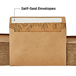 144 Bulk Thank You Cards with Self-Seal Envelopes, Brown Kraft Thank You Notes Box Set with Elegant 8 Designs Greeting Card for Wedding, Business, Birthday, Baby Shower, Blank Inside, 4 x 6 Inch