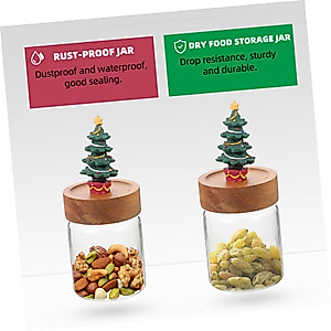 VOSAREA 2 Pcs Glass Storage Jar Glass Jar with Lid Food Containers Clear Candy Jars Cereal Containers Clear Jar Cereals Storage Canister Xmas Storage Jar Cereal Jar Cookie Holder Tea Wood