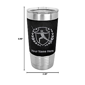 LaserGram 20oz Vacuum Insulated Tumbler Mug, Fencing, Personalized Engraving Included (Faux Leather, Black)