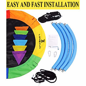 LANGXUN 40 Inch Rainbow Saucer Tree Swing for Kids and Adults, with Carabiners and Flags, 700 lb Weight Capacity, Steel Frame, Waterproof, Outdoor Swing Sets for Backyard