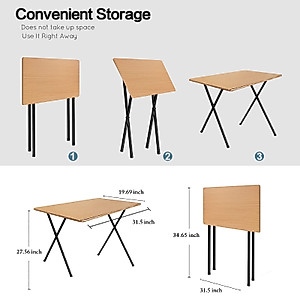 Folding TV Tray Table, 2.6-Foot TV Dinner Folding Table for Small Space Eating, Dinner Foldable Side Desk with Wooden Top and Metal Frame(1 Piece-Natural)
