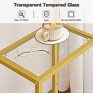 HOOBRO Tall Side Table, Morden Tempered Glass End Telephone Table with Adjustable Mesh Shelves, Small Entryway Table, Laptop Table for Office, Hallway, Living Room, Gold GD03DH01