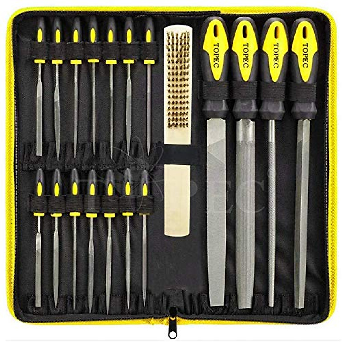 Topec 26Pcs File Set, Round and Flat File Kits are Made of High Carbon-Steel, Ideal Wooden Hand Tool for Woodwork, Metal, Model & Hobby Applications