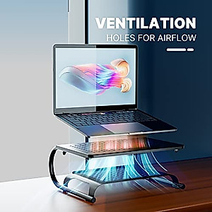 HUANUO Monitor Stand, 2 Tier Monitor Riser with Storage, Vented Computer Monitor Stand, Desktop Stand, Desk Shelf for Printer, Screen, PC, Gaming Console, for Home & Office