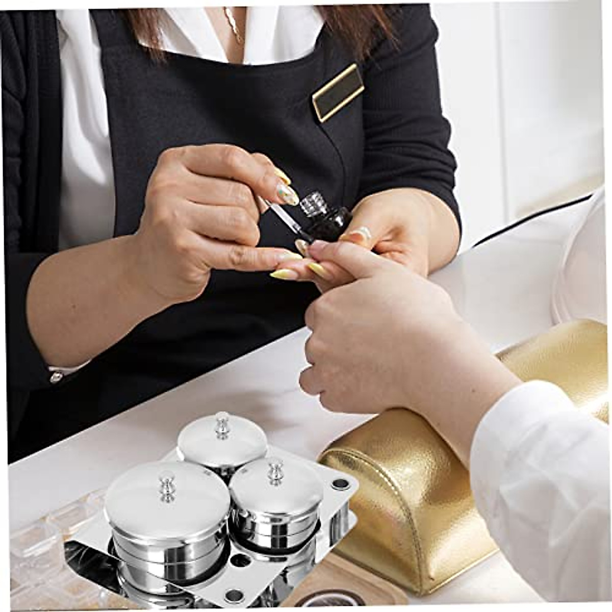 NIYANGLE 5 Sets Nail Dappen Dish Nail Holder Guasha Tool Metal Tray Nail Tool Kit Uñas Acrilicas Nail Art Use Cup Nail Art Cleaning Tool Nail Liquid Holder Nail Brush Nail Polish Bracket