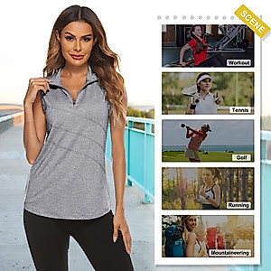 Koscacy Polo Shirts for Women,Quick Dry Golf Tops Misses Sleeveless Sport Wear Stretchy Lightweight Breathable Moisture Wicking Comfortable Active Top Tee Shirt Grey Medium
