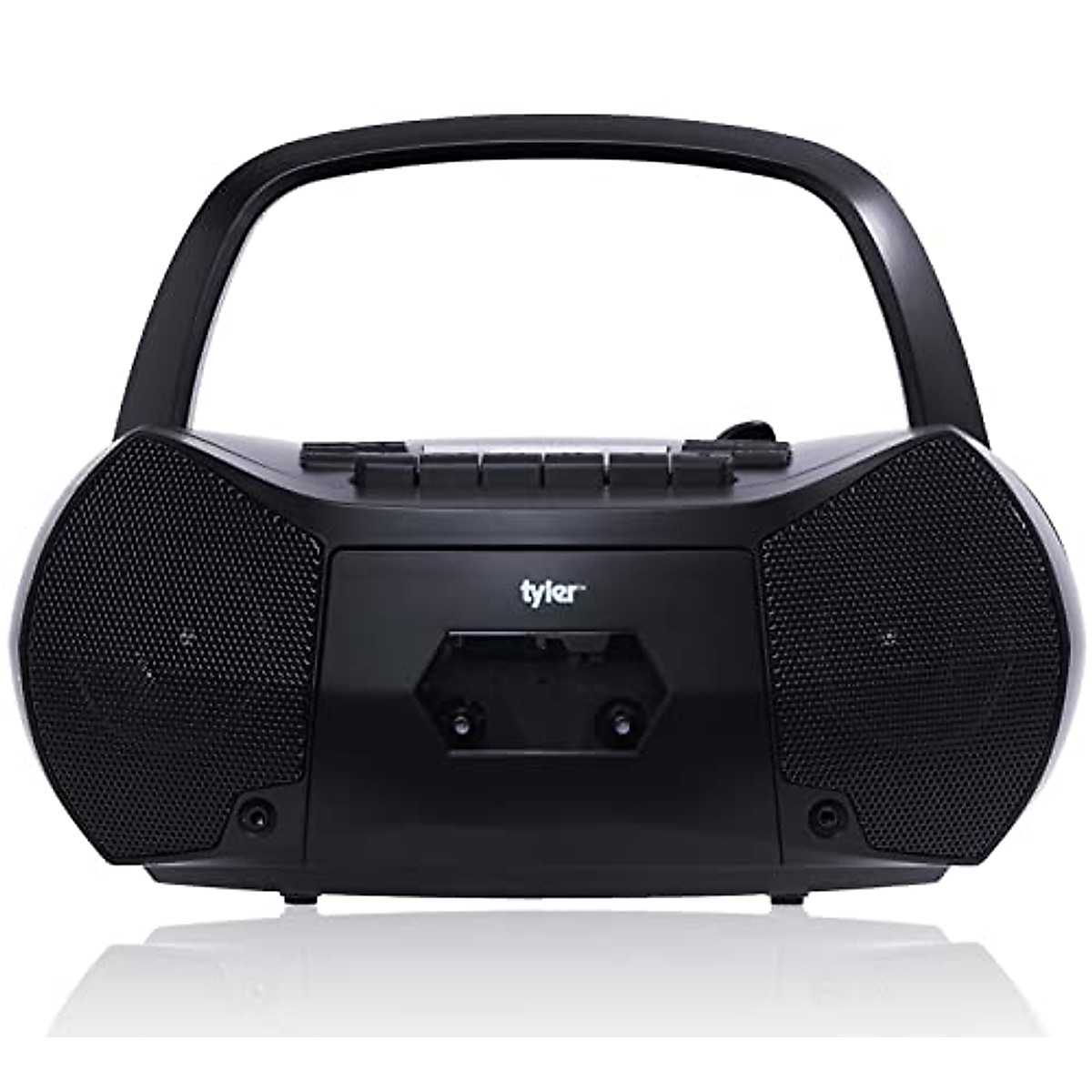 Tyler Portable CD Cassette Boombox 2022 Model CD Player Cassette Player AM/FM Combo Wireless Battery Operated or Ac -in, (2) AUX-in Ports TAU106-BK