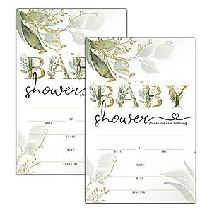 Nopoben Baby Shower Invitations and Envelopes, Greenery Baby Shower Invitations, Watercolor Greenery Baby Shower Gender Reveal Party Supplies 25 Cards With Envelopes -(013bbyaoqing)