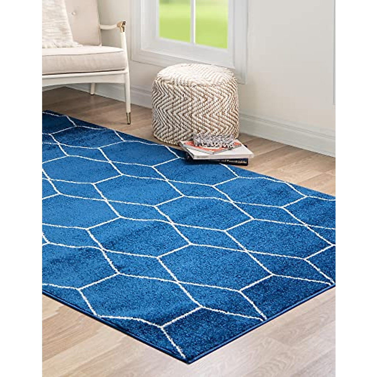 Rugs.com Lattice Frieze Collection Rug – 9' x 12' Navy Blue Medium Rug Perfect for Living Rooms, Large Dining Rooms, Open Floorplans