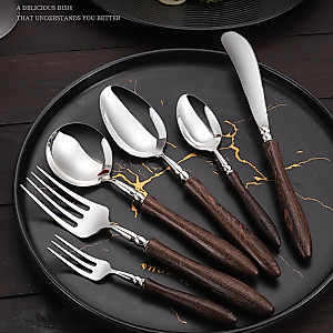 16 Piece Silverware Set Flatware Hammered Handle Food-Grade Stainless Steel Cutlery Set for 4 Forks Utensil Sets Home Essentials for New Home Exquisite Ergonomic Durable Birthday Party